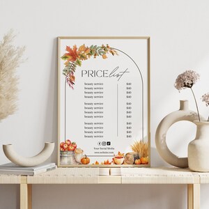 Autumn Price List and Scan to Pay Template, Fall Templates, EDITABLE ...