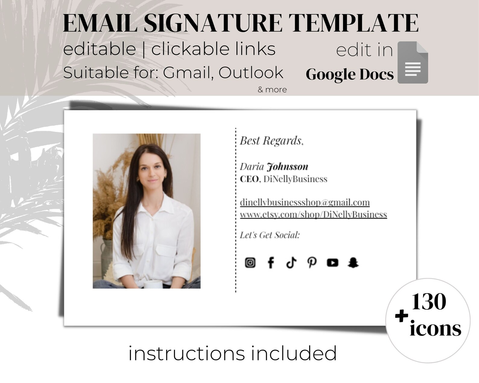 Email Signature Template, Editable Google Docs Signature Design ...