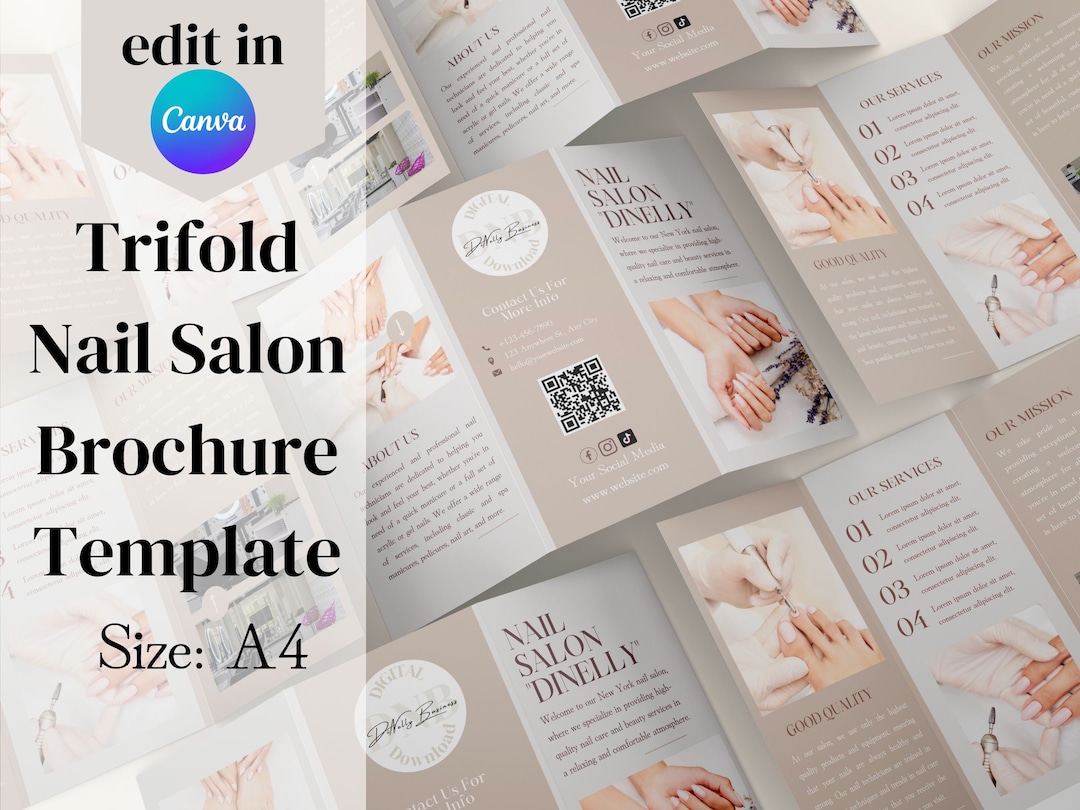 Trifold Nail Salon Brochure Template, Flyer Template Editable in Canva ...
