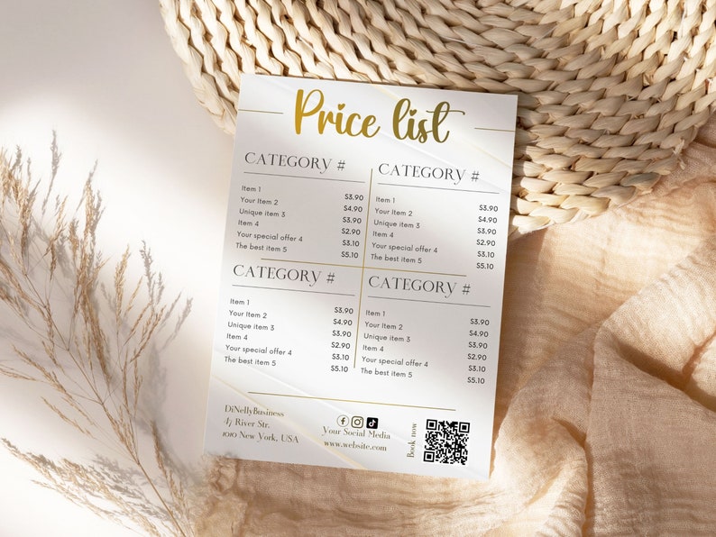 Golden Price List and Scan to Pay Small Business Canva Template, Small ...