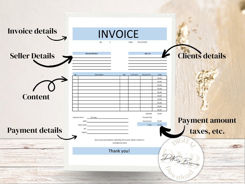 Invoice Template Excel, Excel Invoice Template Spreadsheet, Invoice ...