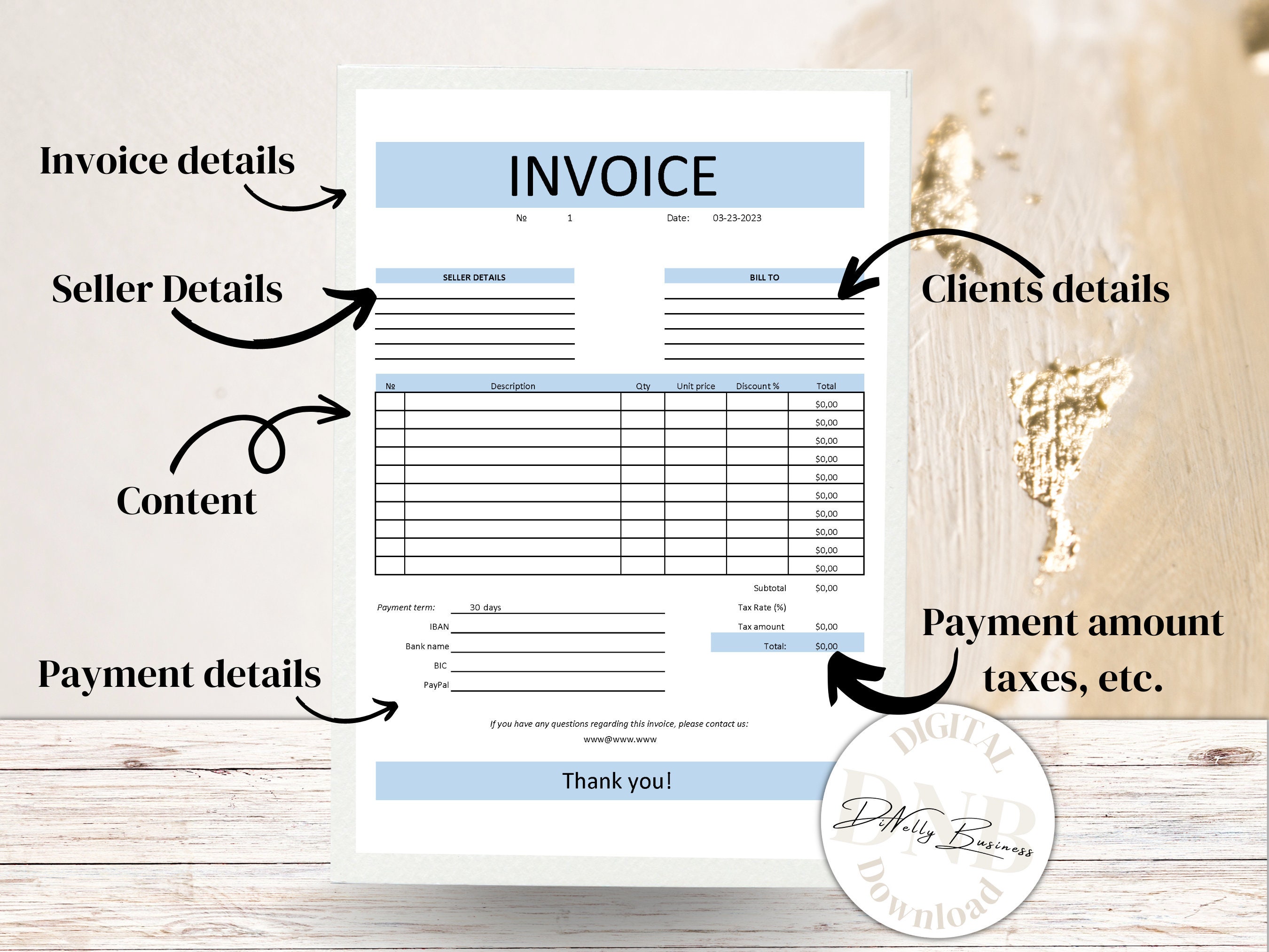 Invoice Template Excel, Excel Invoice Template Spreadsheet, Invoice ...