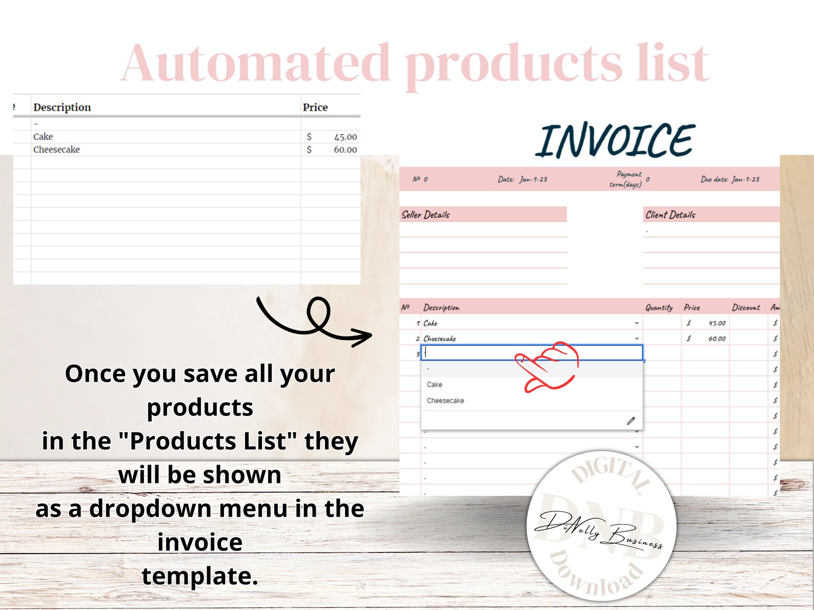 Google Sheet Automated Invoice Template, Pink Small Business Template ...