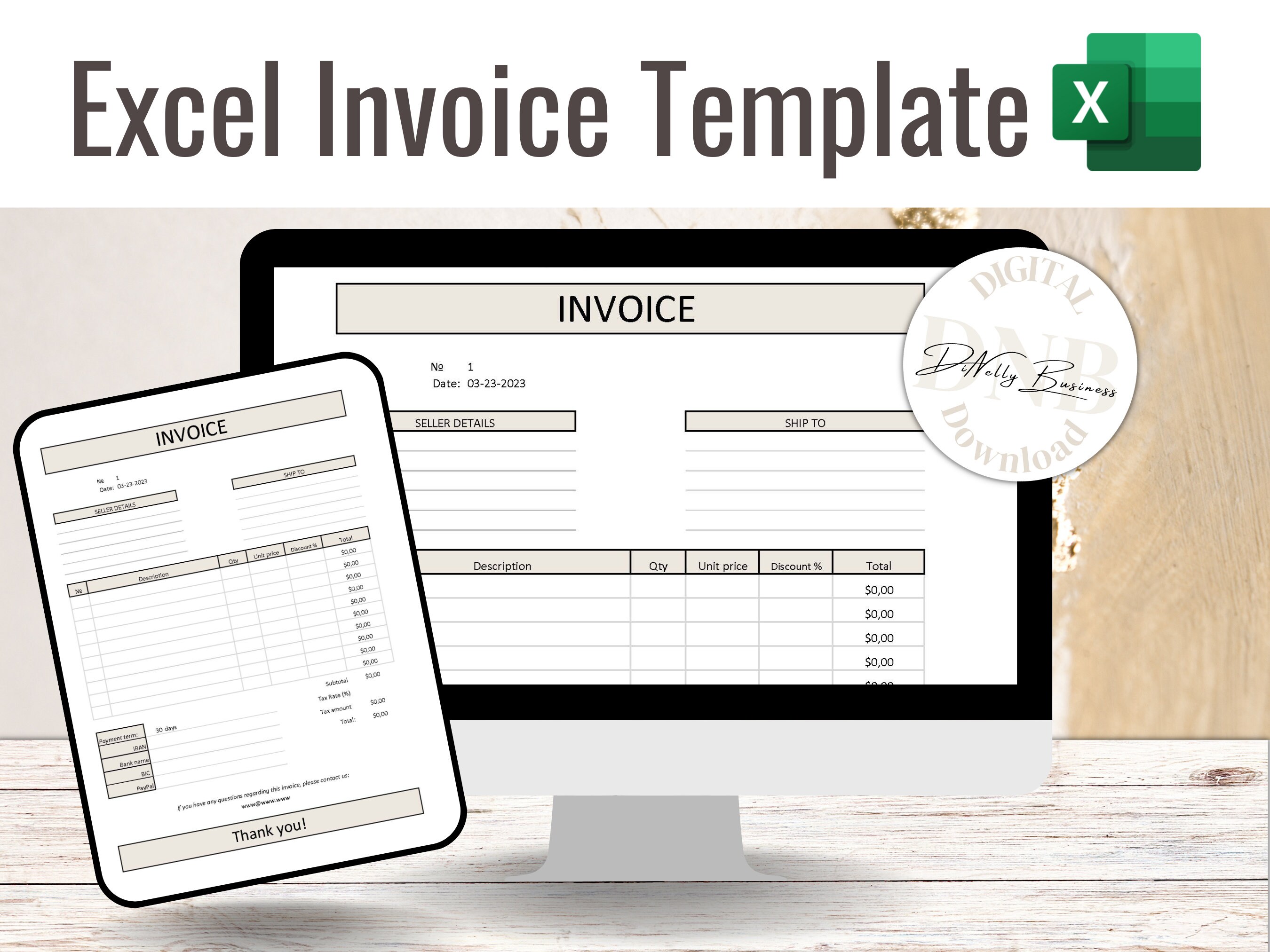 Excel Invoice Template, Simple Business Invoice Spreadsheet, Excel ...