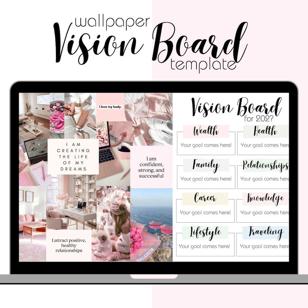 Editable Digital Vision Board Template, Wallpaper Vision Board ...