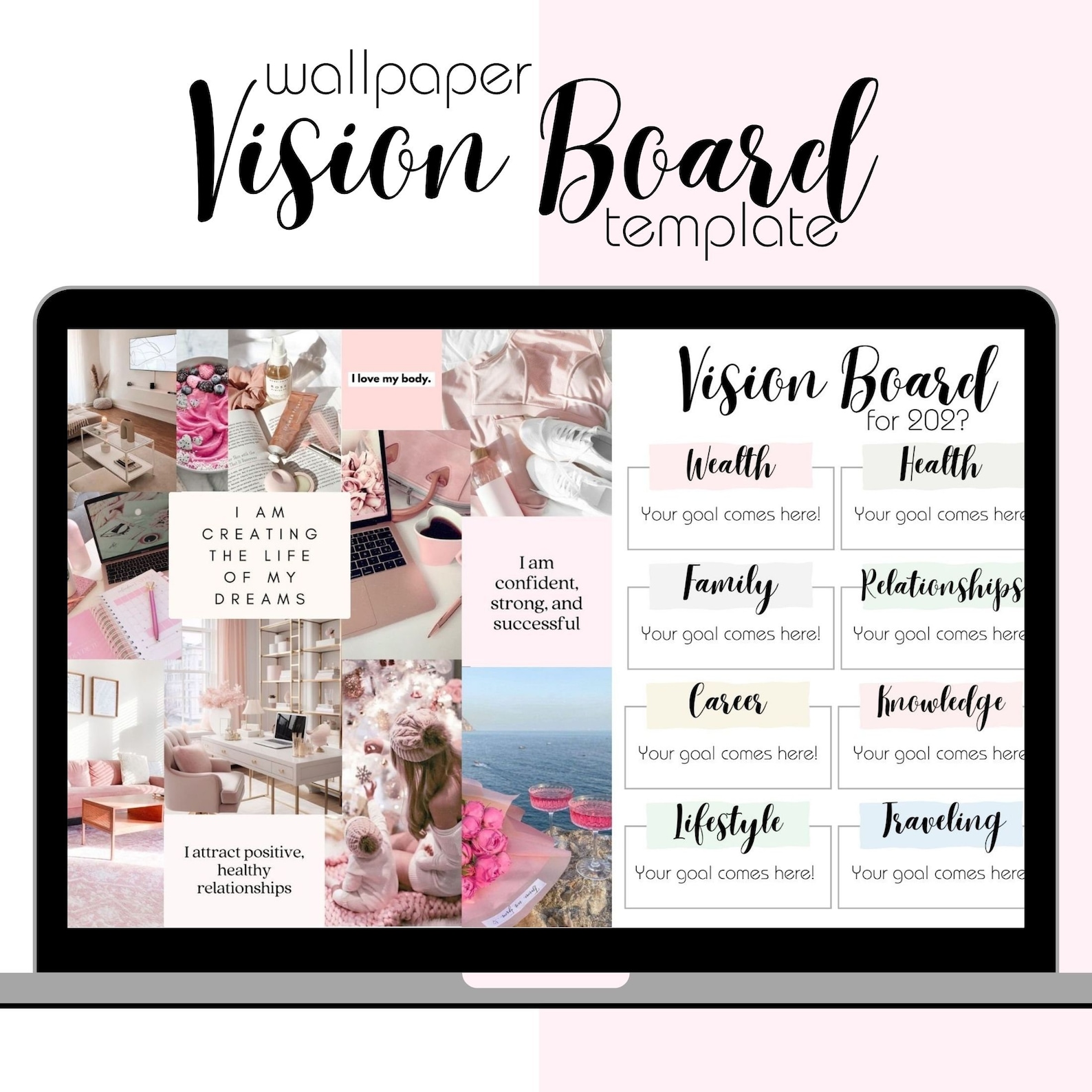 Editable Digital Vision Board Template, Wallpaper Vision Board ...