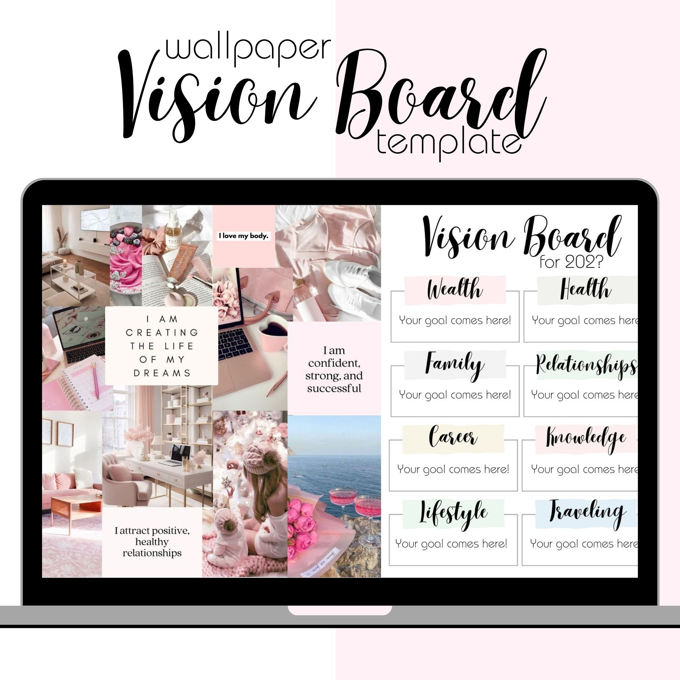 Editable Digital Vision Board Template, Wallpaper Vision Board ...