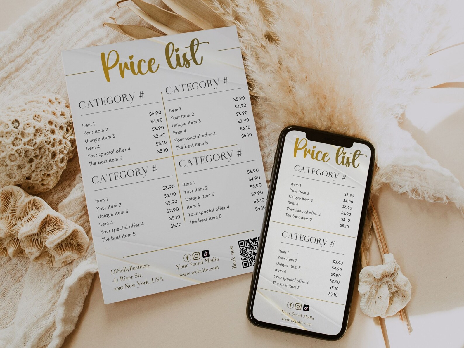 Golden Price List and Scan to Pay Small Business Canva Template, Small ...