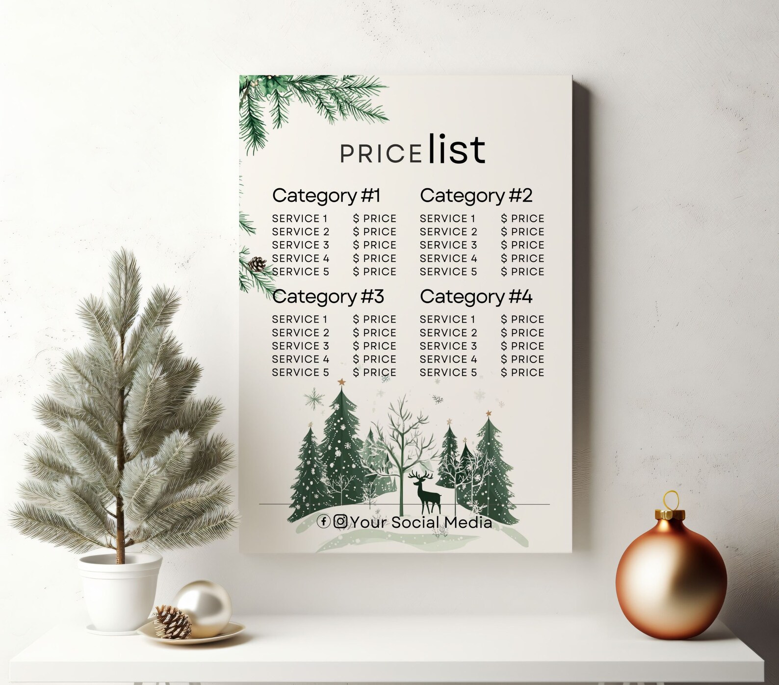 Rustic Boho Christmas Price List, Editable Retro Price List Template ...