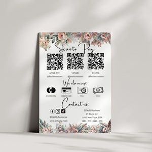 Boho Floral QR Code Scan to Pay Template, QR Code Payments Template ...