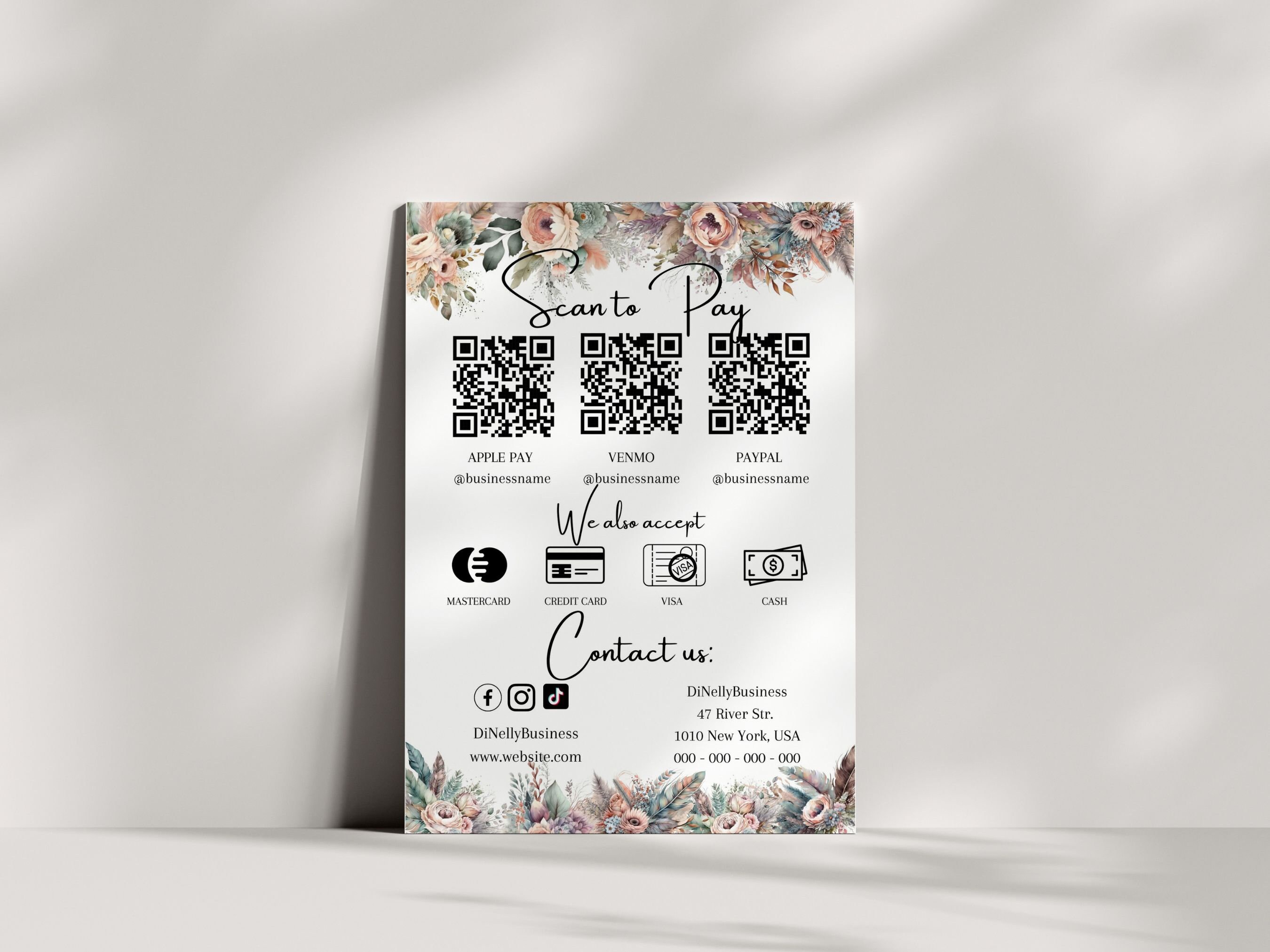 Boho Floral QR Code Scan to Pay Template QR Code Payments - Etsy