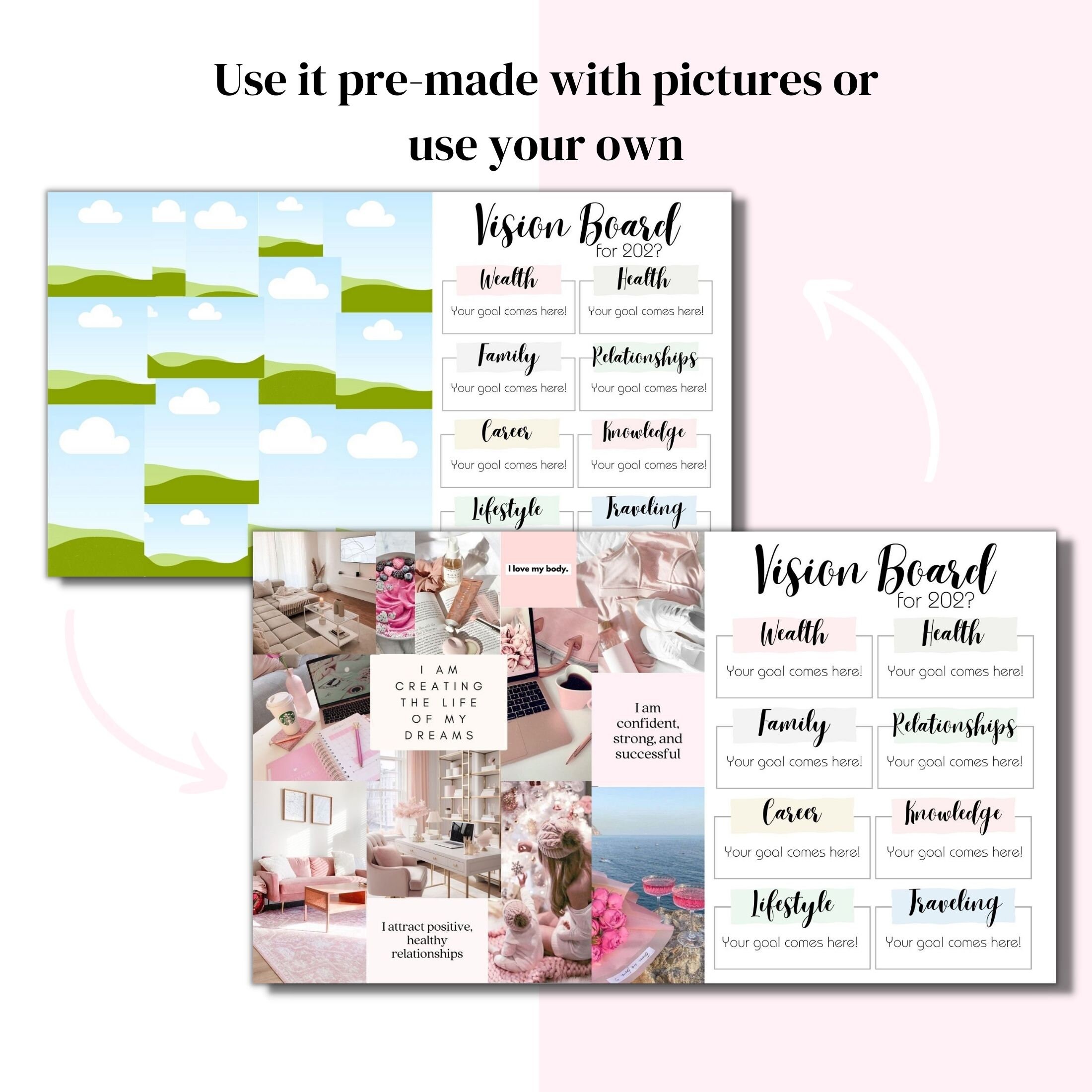 Editable Digital Vision Board Template, Wallpaper Vision Board ...