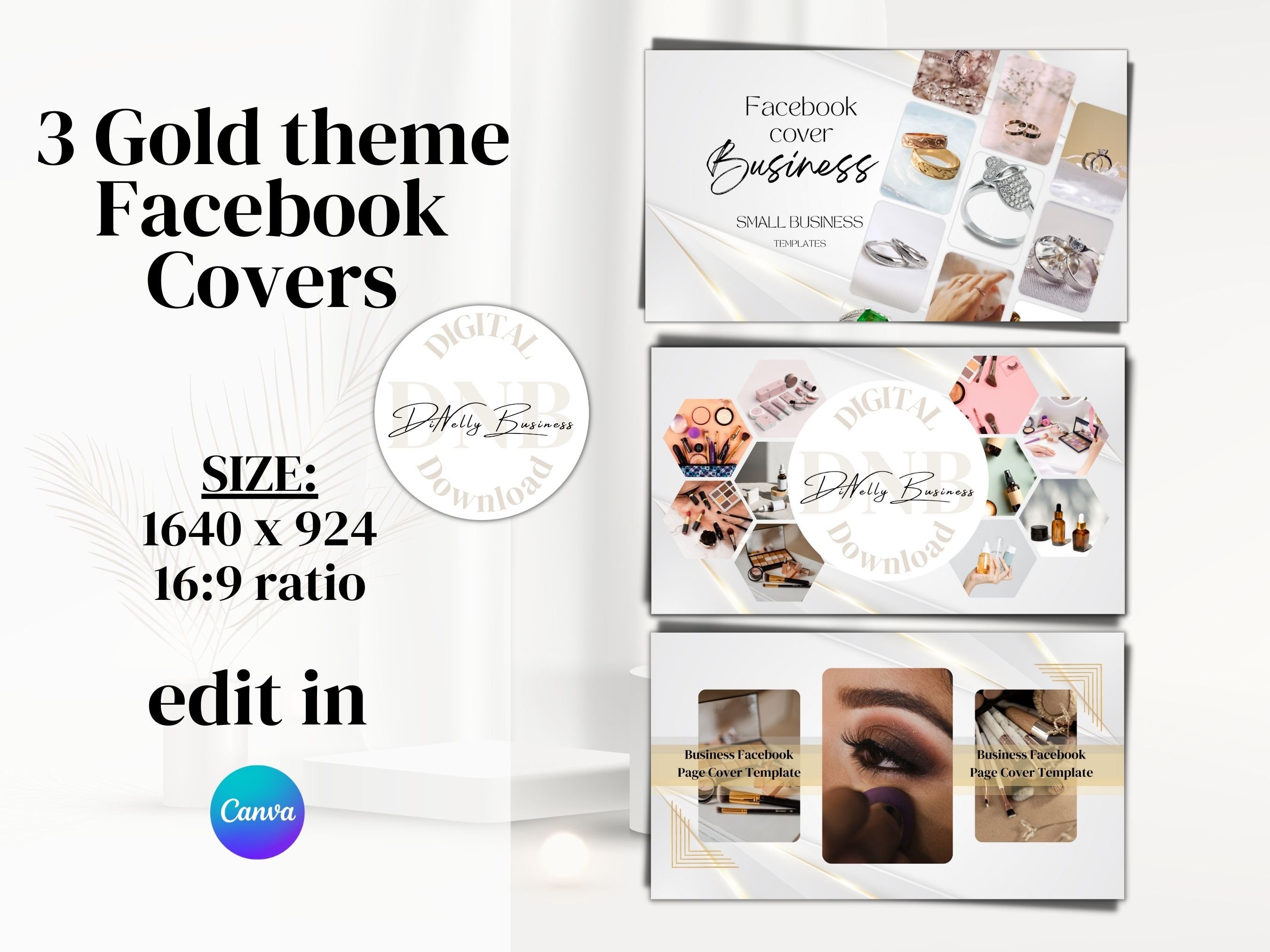 Gold Theme Facebook Page Cover Template, Canva Template, Small Business ...
