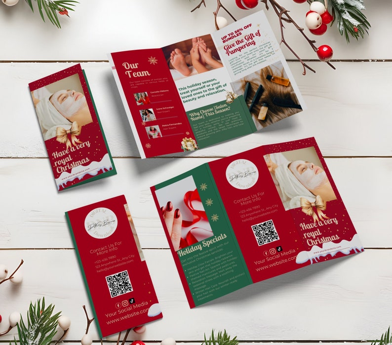 Christmas Trifold Salon Brochure, Editable Christmas Brochure, Beauty ...