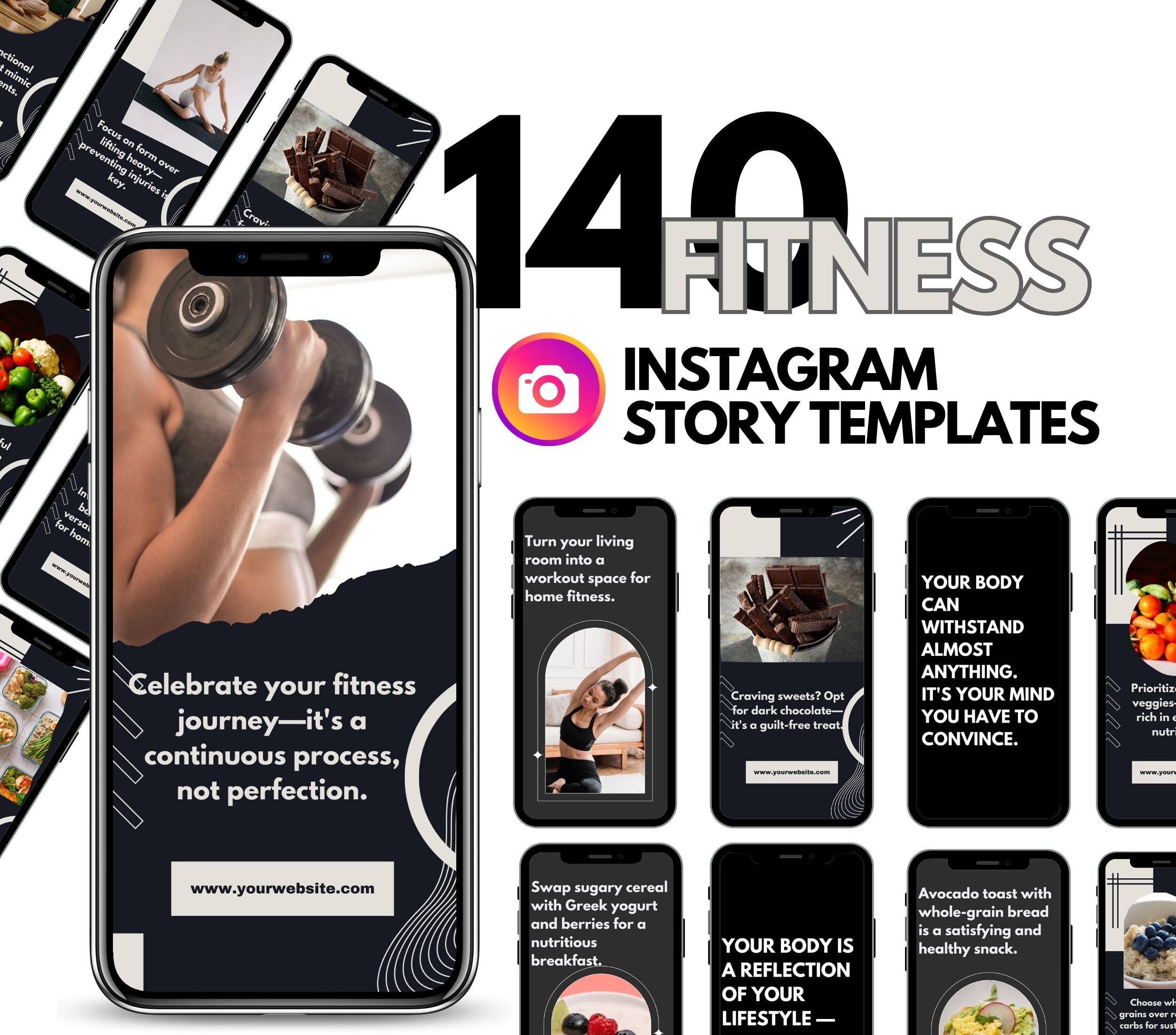 140 Black Fitness Instagram Story Templates, Black Health and Fitness ...