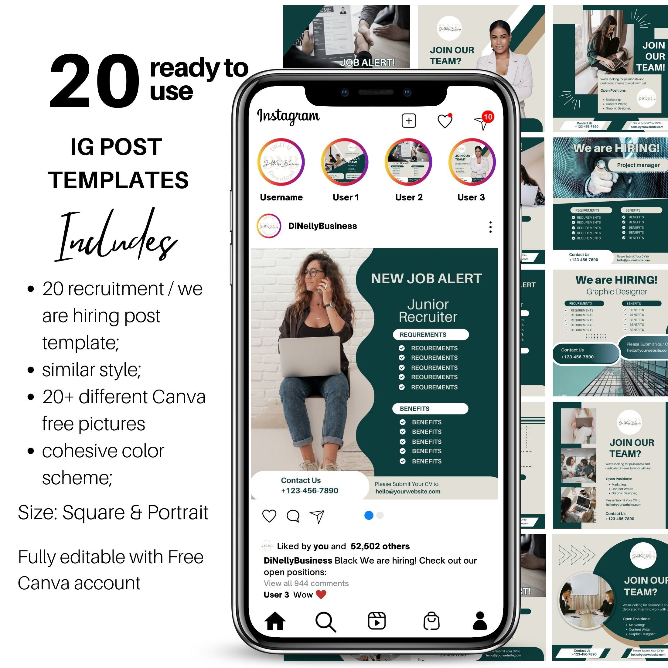 Human Resources Instagram Post Templates We Are Hiring Instagram Posts ...