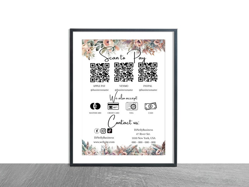 Boho Floral QR Code Scan to Pay Template QR Code Payments - Etsy