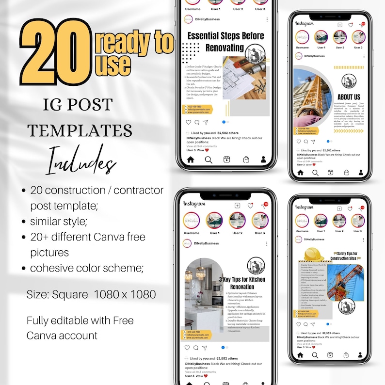 Construction Instagram Post Templates | Construction Social Media Post ...
