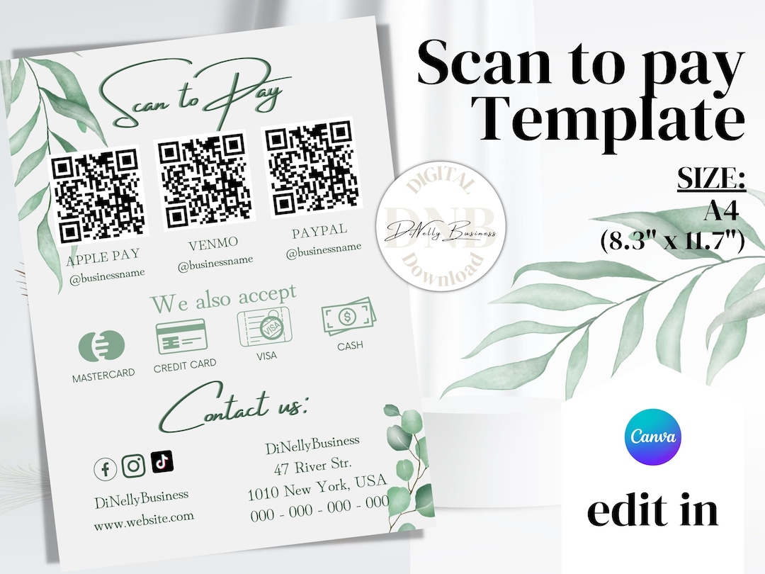 Editable QR Scan to Pay Canva Template, QR Code Sign, Printable Payment ...