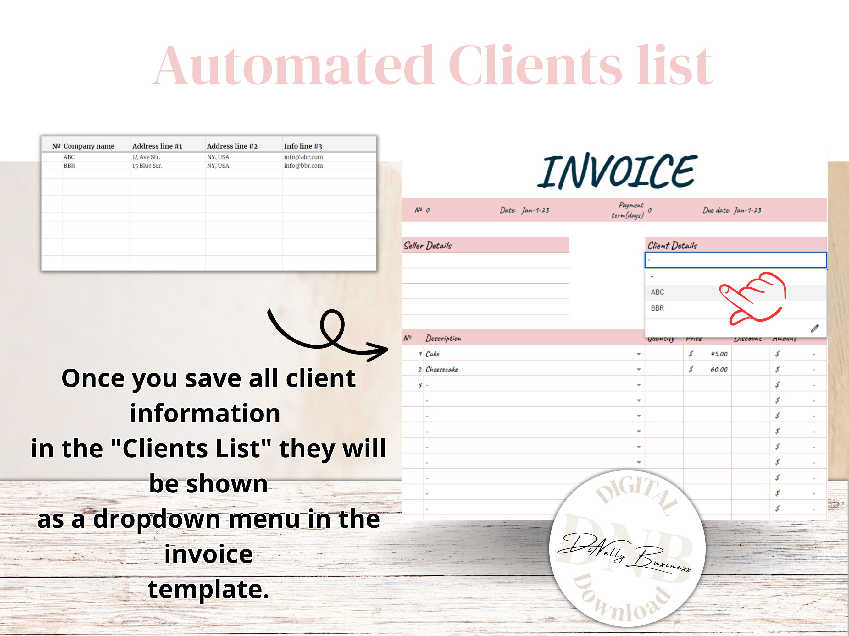 Google Sheet Automated Invoice Template, Pink Small Business Template ...