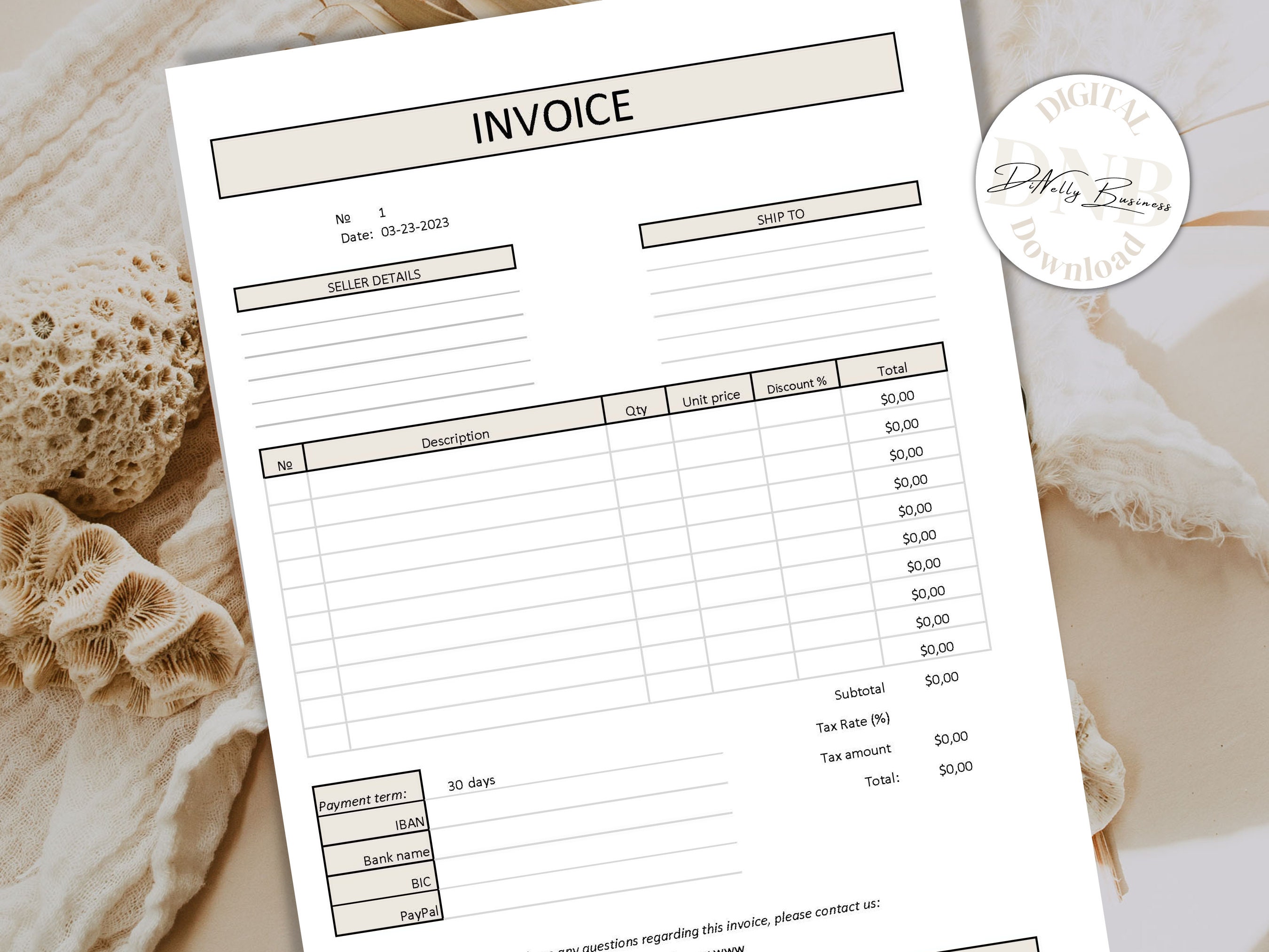 Excel Invoice Template, Simple Business Invoice Spreadsheet, Excel ...