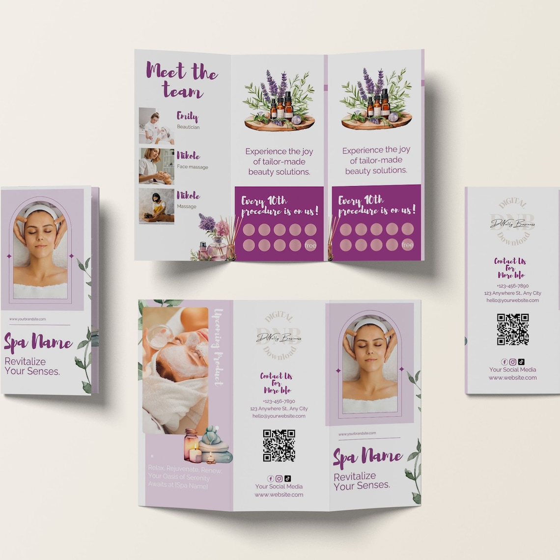 Trifold Spa Salon Brochure, Editable Massage Therapy Booklet, Beauty ...