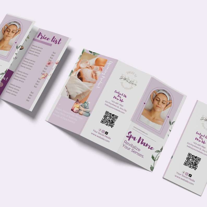 Trifold Spa Salon Brochure, Editable Massage Therapy Booklet, Beauty ...