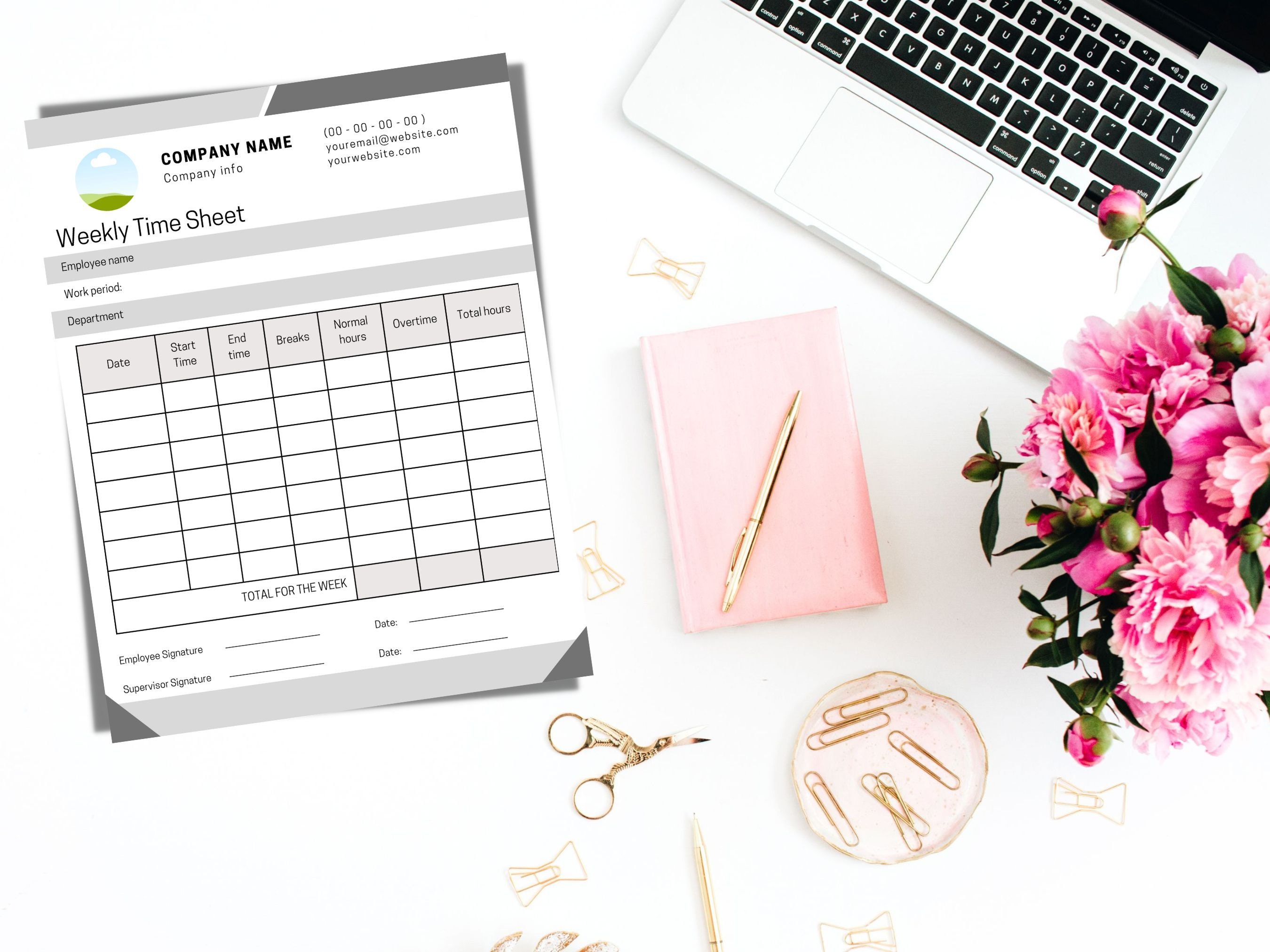 Printable Employee Time Sheet, Weekly Time Tracker, Working Hours ...