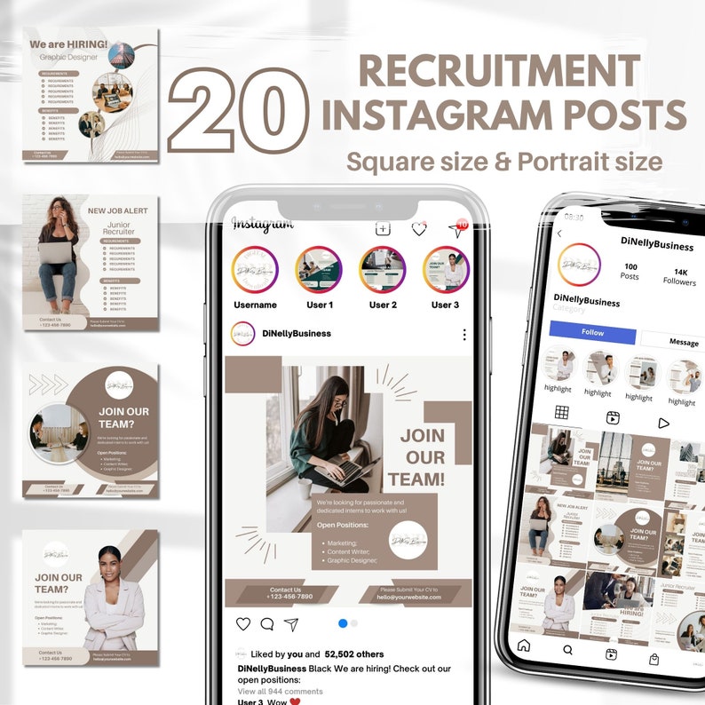 20 Boho Recruitment Instagram Post Templates | HR Agency Social Media ...