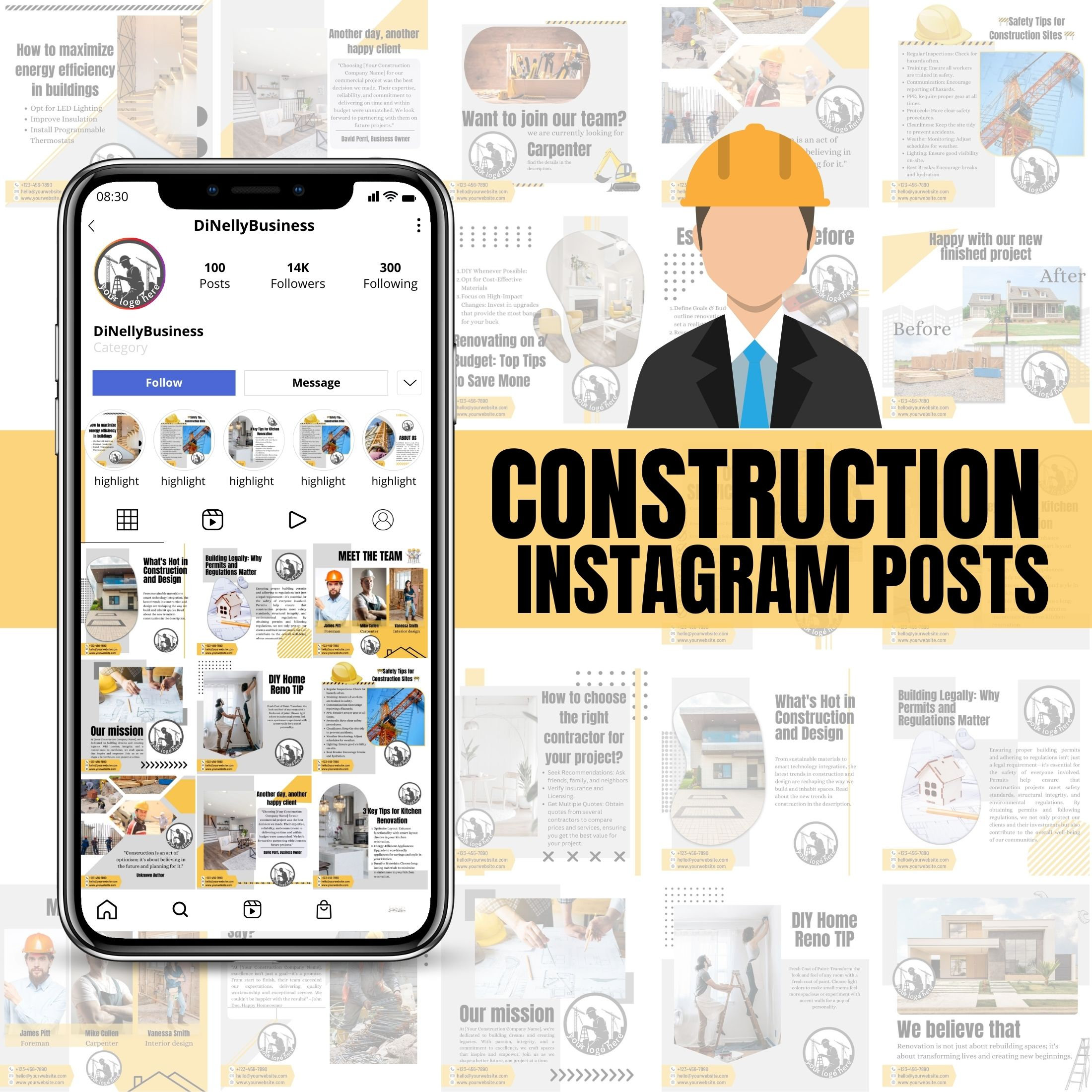 Construction Instagram Post Templates | Construction Social Media Post ...