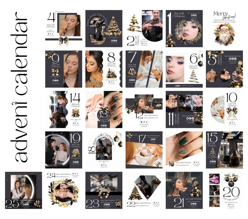 54 Black Christmas Instagram Post Templates; Elegant Salon Christmas IG ...