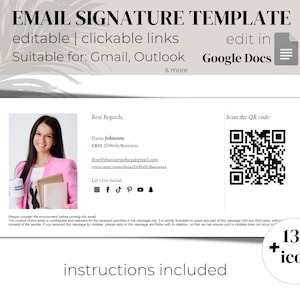 Editable Email Signature Template With QR Code, Editable Google Docs Signature Design, Gmail ...