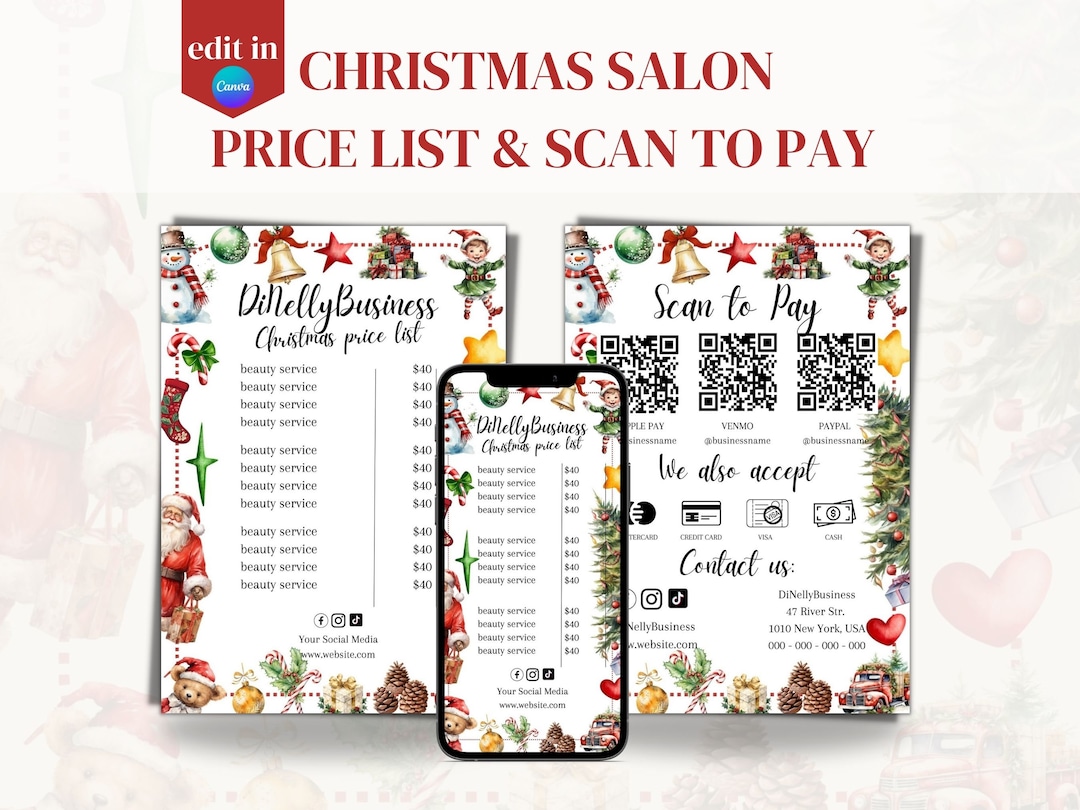 Classic Christmas Price List and Scan to Pay Template; QR Code Scan-to ...