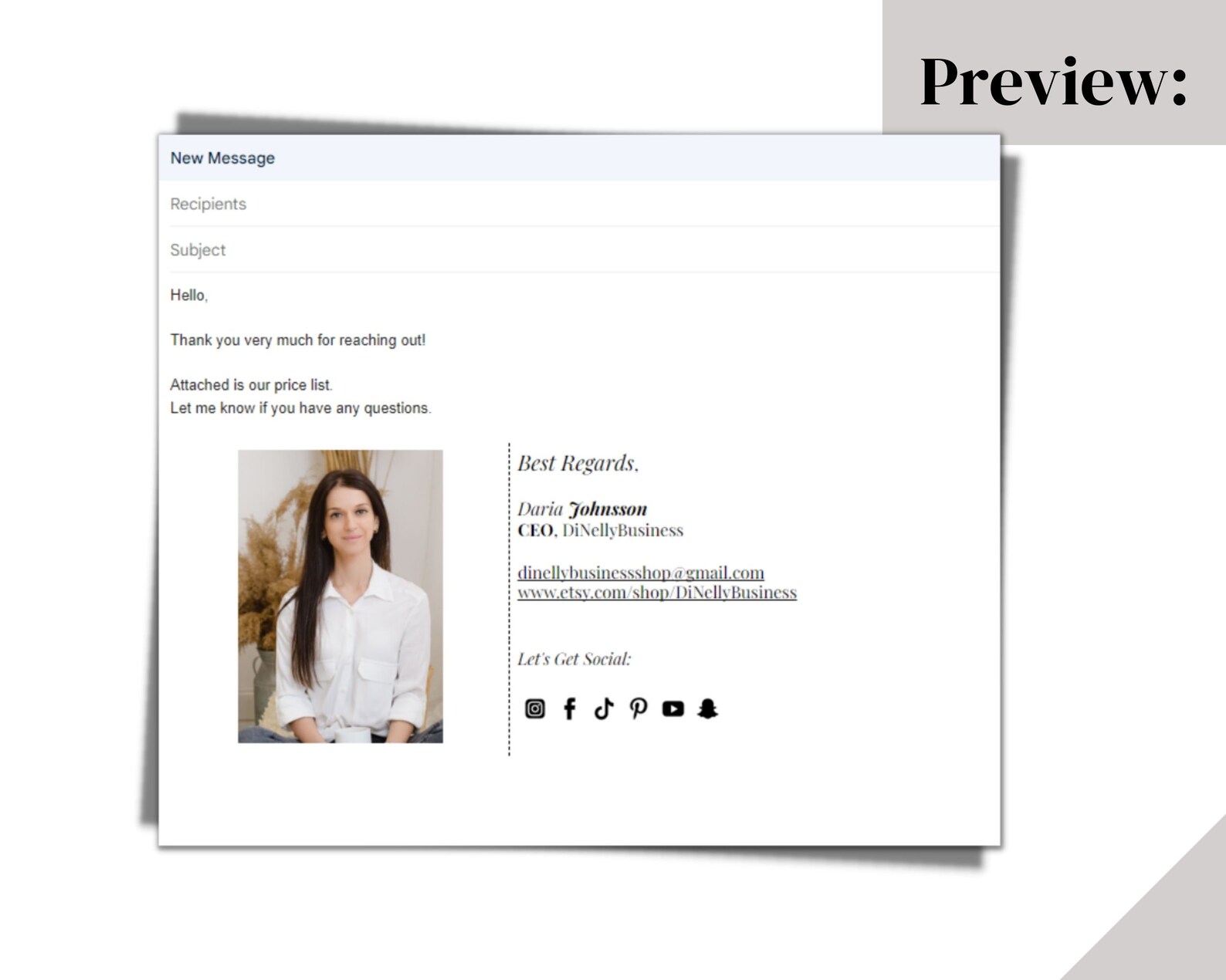Email Signature Template, Editable Google Docs Signature Design, Clickable Links, Clickable ...