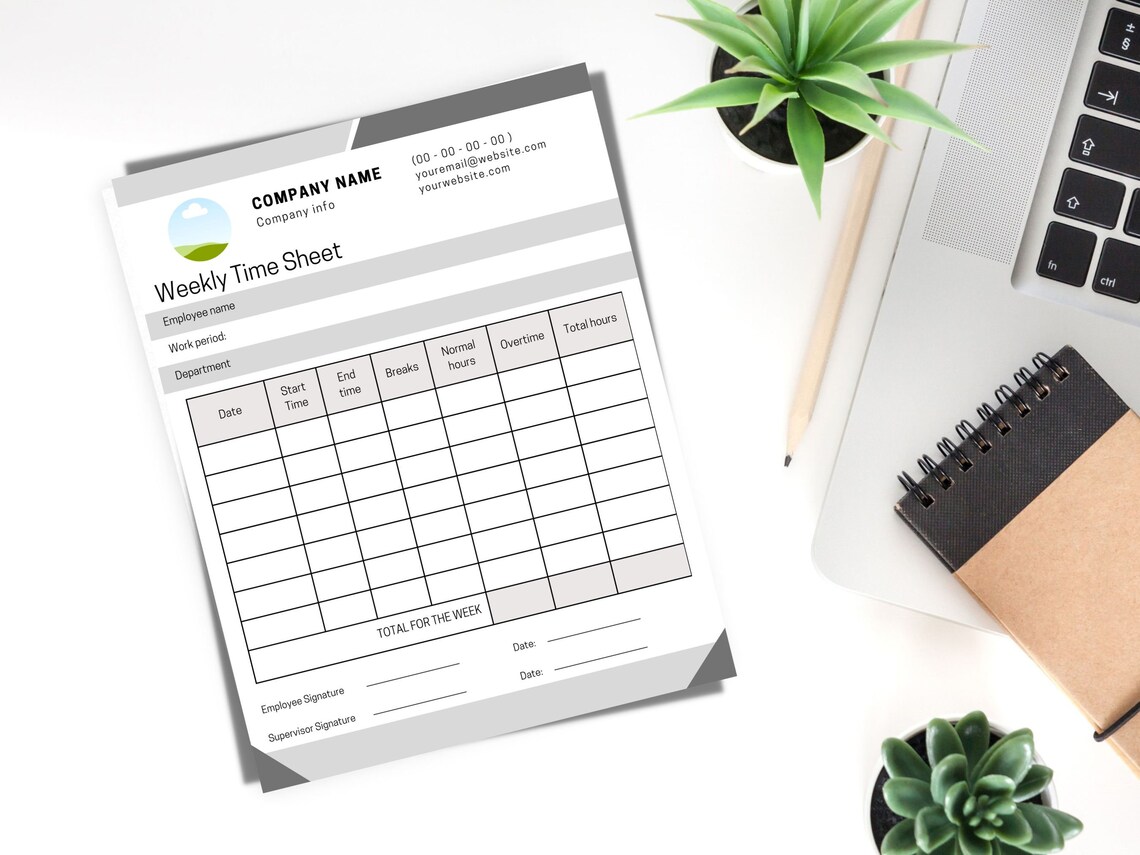Printable Employee Time Sheet, Weekly Time Tracker, Working Hours ...