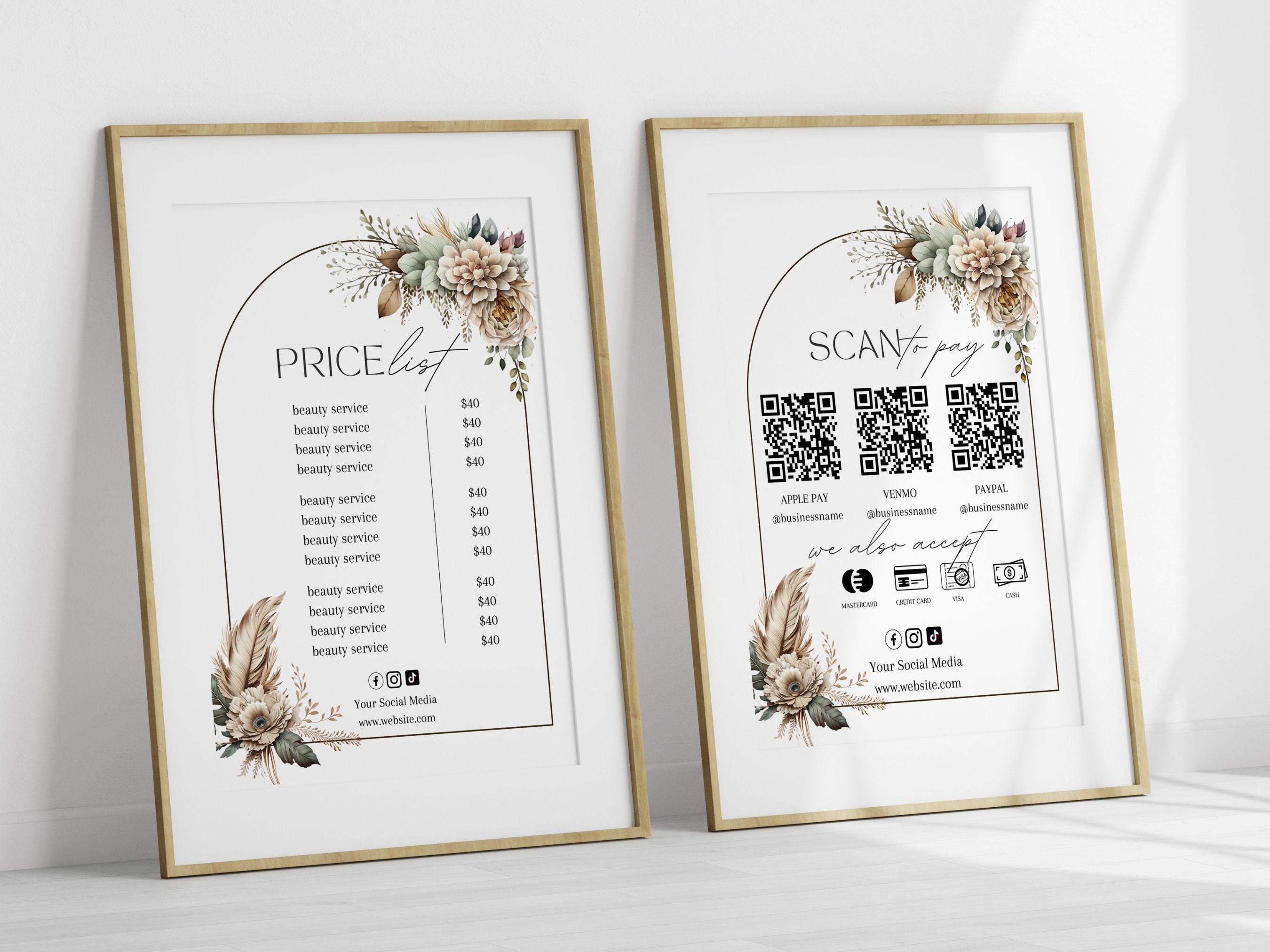 Boho Pampas Grass Price List and Scan to Pay Template, EDITABLE ...
