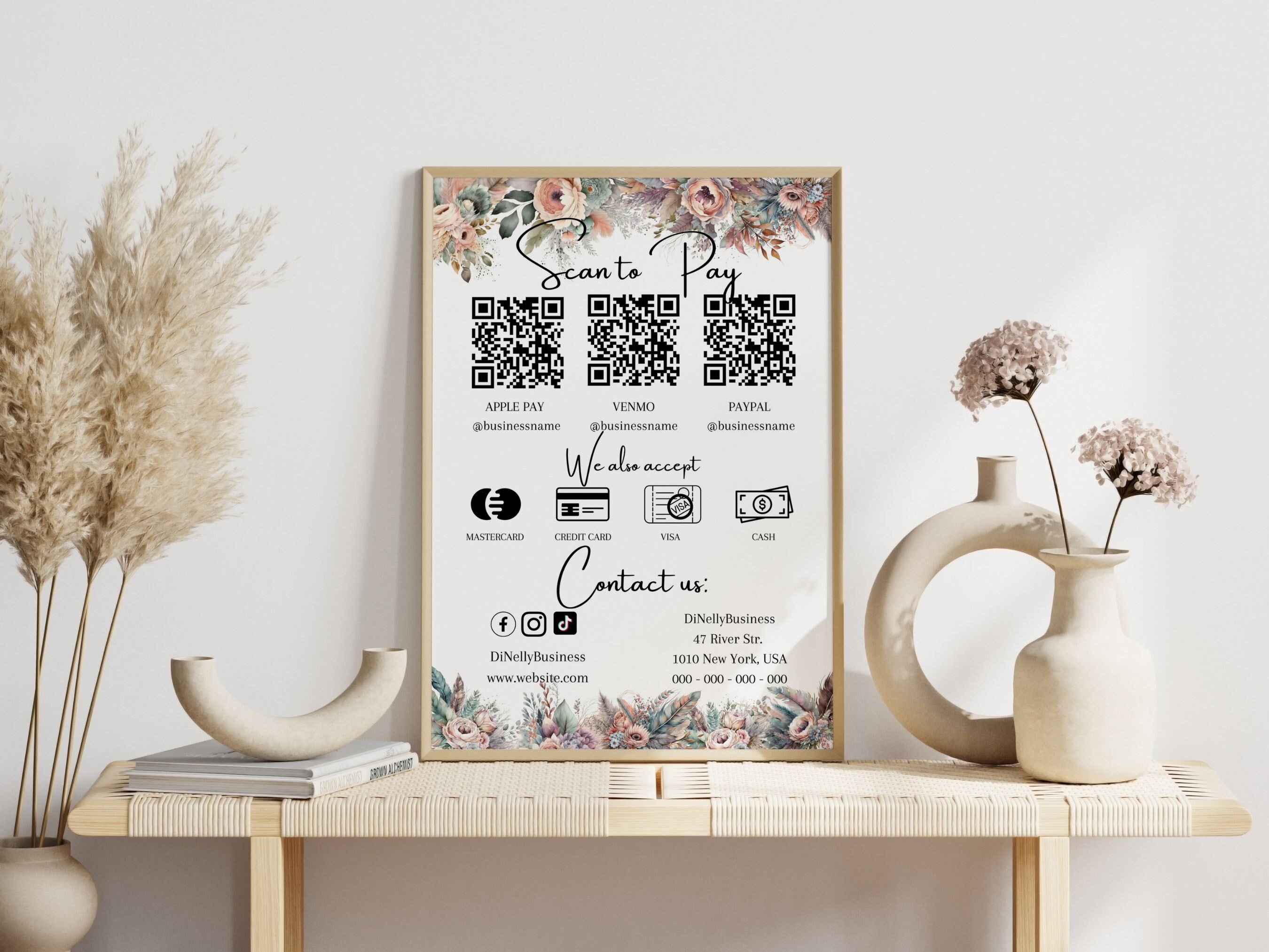 Boho Floral QR Code Scan to Pay Template QR Code Payments - Etsy