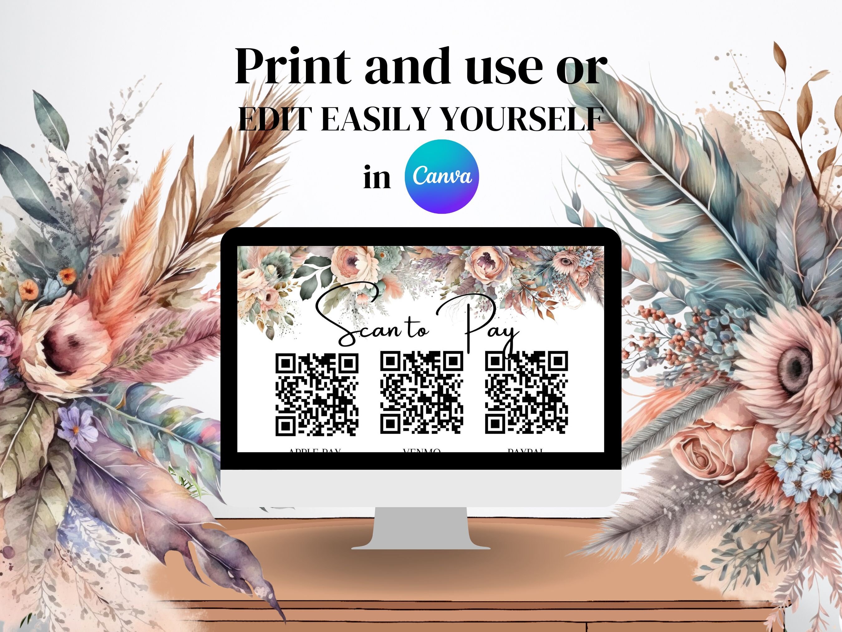 Boho Floral QR Code Scan to Pay Template QR Code Payments - Etsy