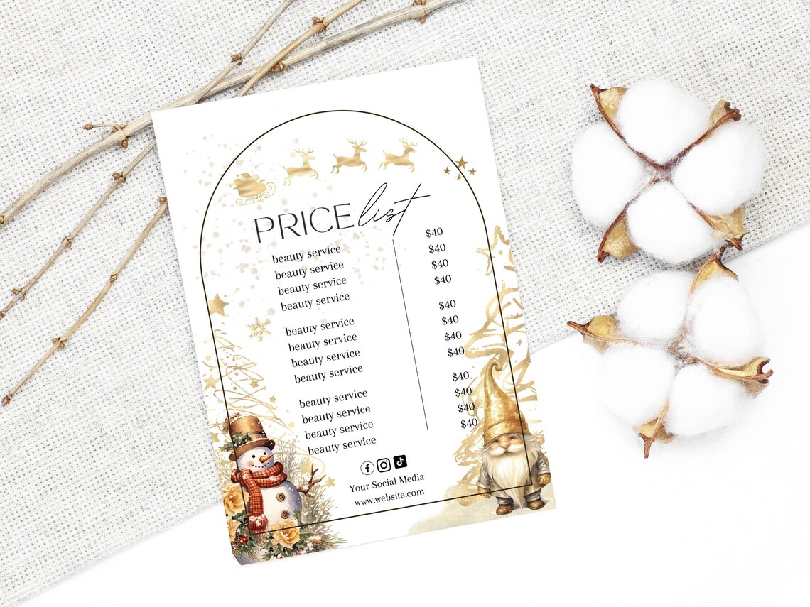 Christmas Price List Template Editable, Spa and Salon Price List ...