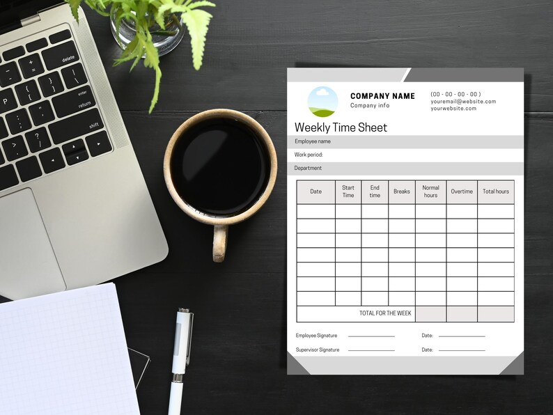Printable Employee Time Sheet, Weekly Time Tracker, Working Hours ...