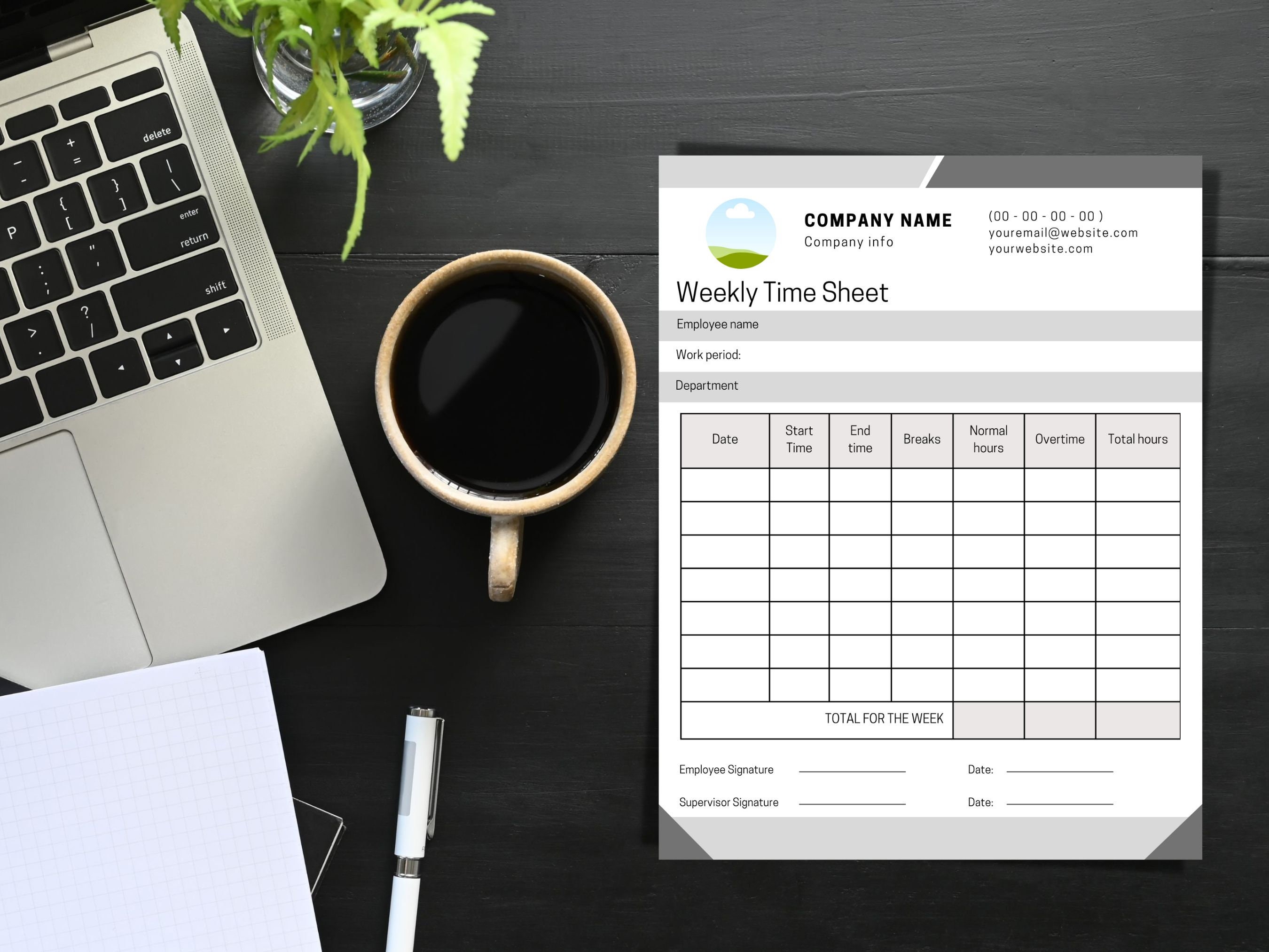 Printable Employee Time Sheet, Weekly Time Tracker, Working Hours ...