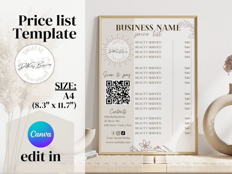 Editable Price List Template for Small Business Minimalistic Pricing ...