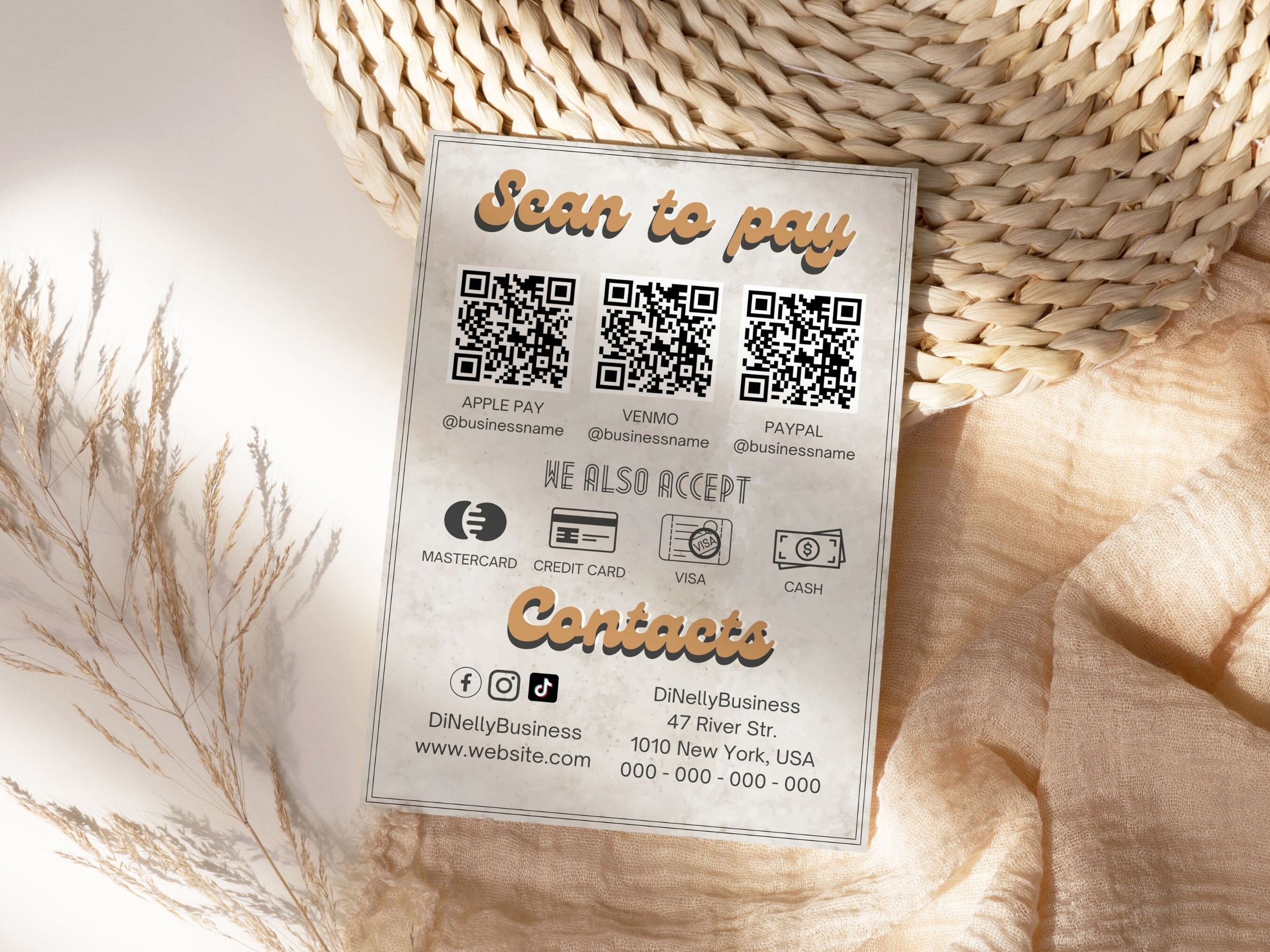 Vintage Scan to Pay Canva Template, Editable QR Scan to Pay Canva Template, QR Code Sign ...