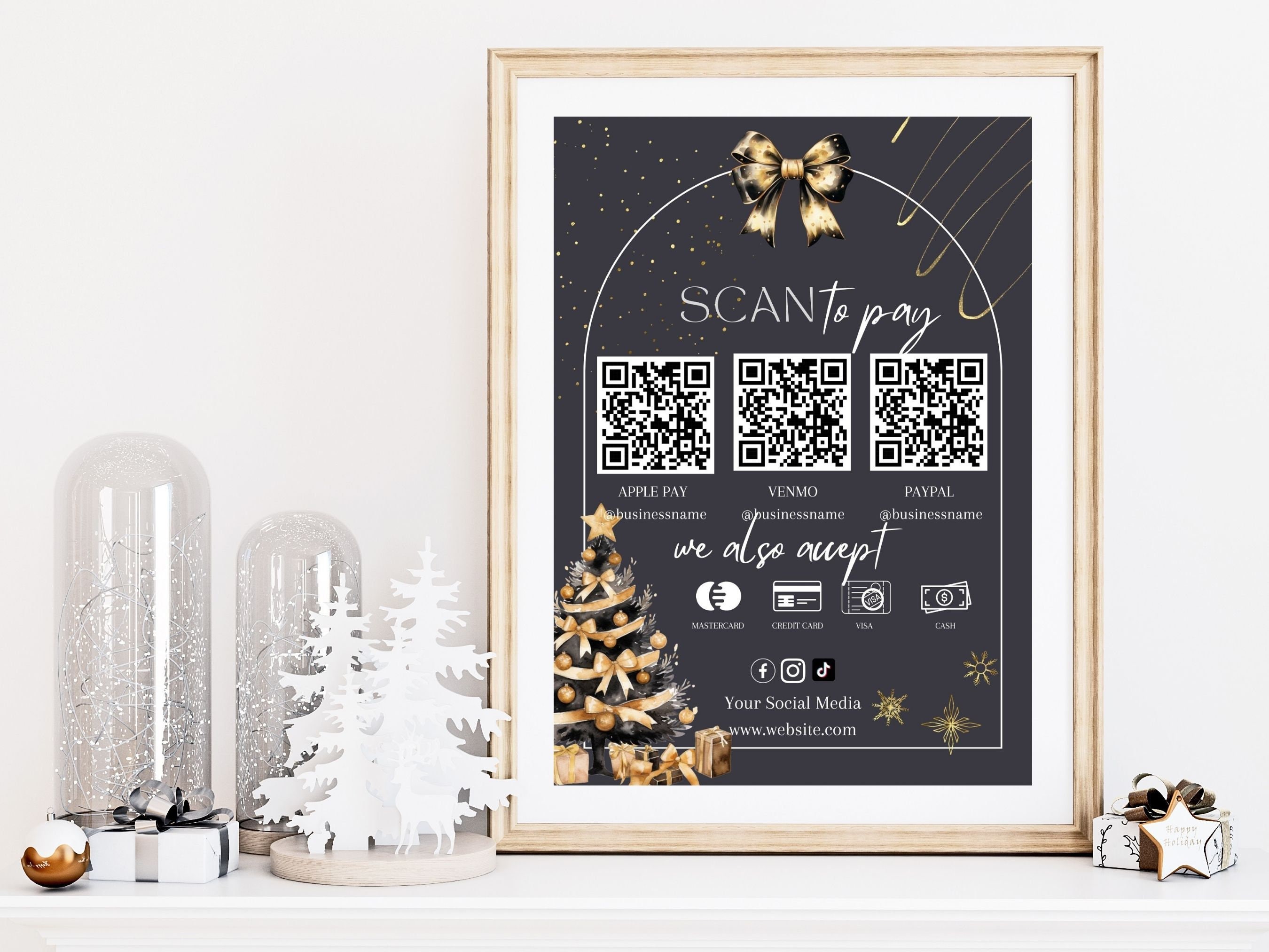 Christmas QR Code Scan to Pay Template, Christmas Black and Gold ...