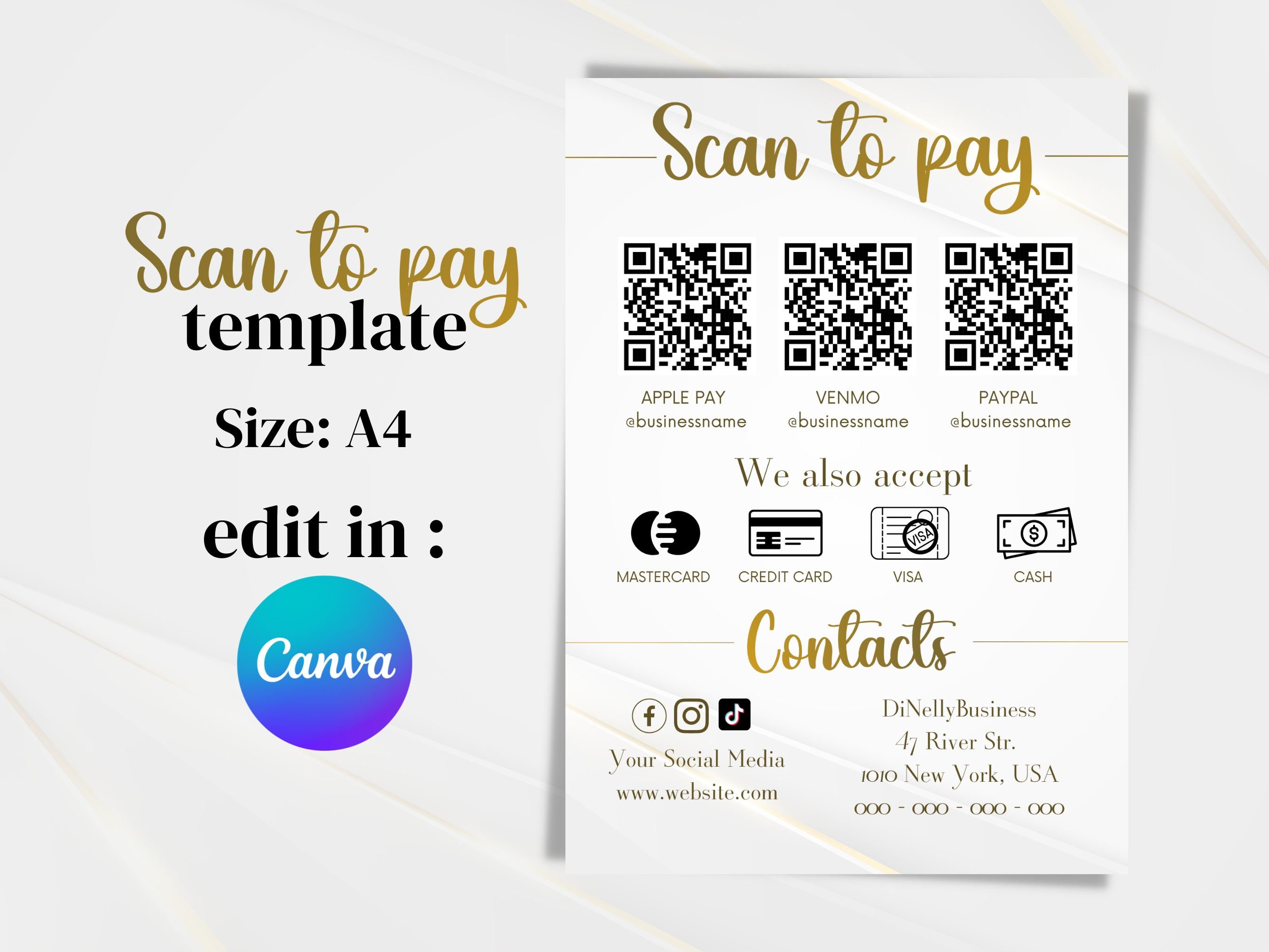 Editable QR Scan to Pay Canva Template, QR Code Sign, Printable Payment ...