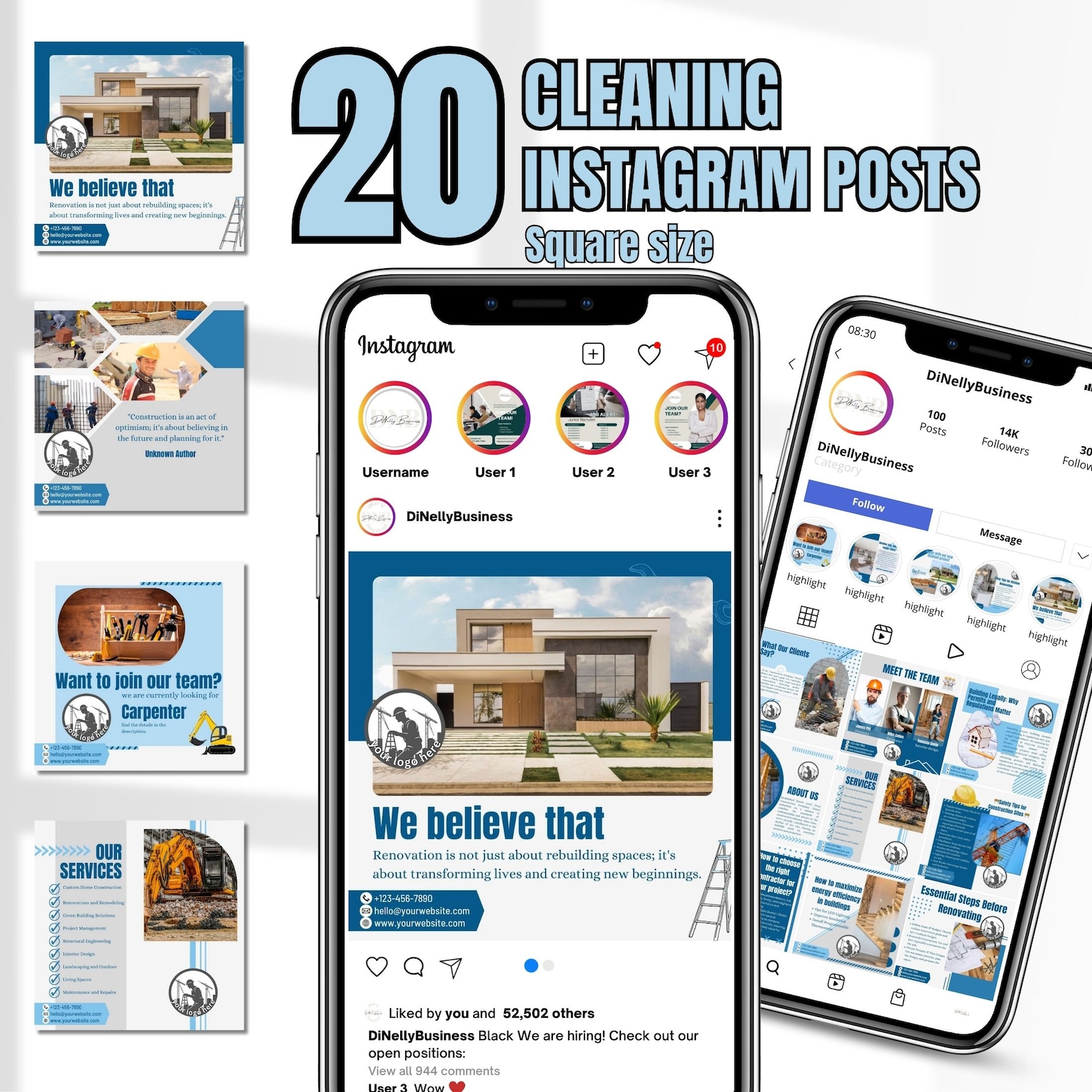 Construction Instagram Post Templates | Construction Social Media Post ...