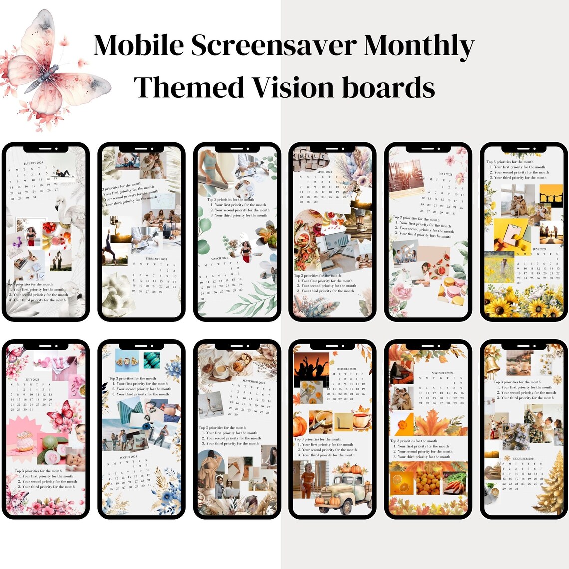Editable Vision Board Template, Floral Digital Vision Board , 2024 ...