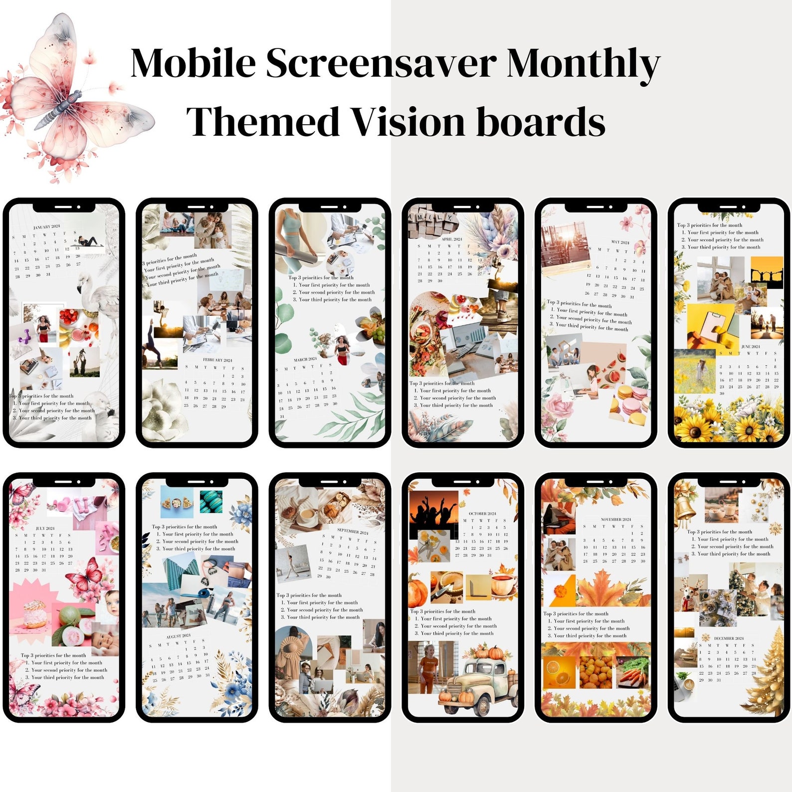 2025 Editable Vision Board Template, Floral Digital Vision Board , 2025 ...