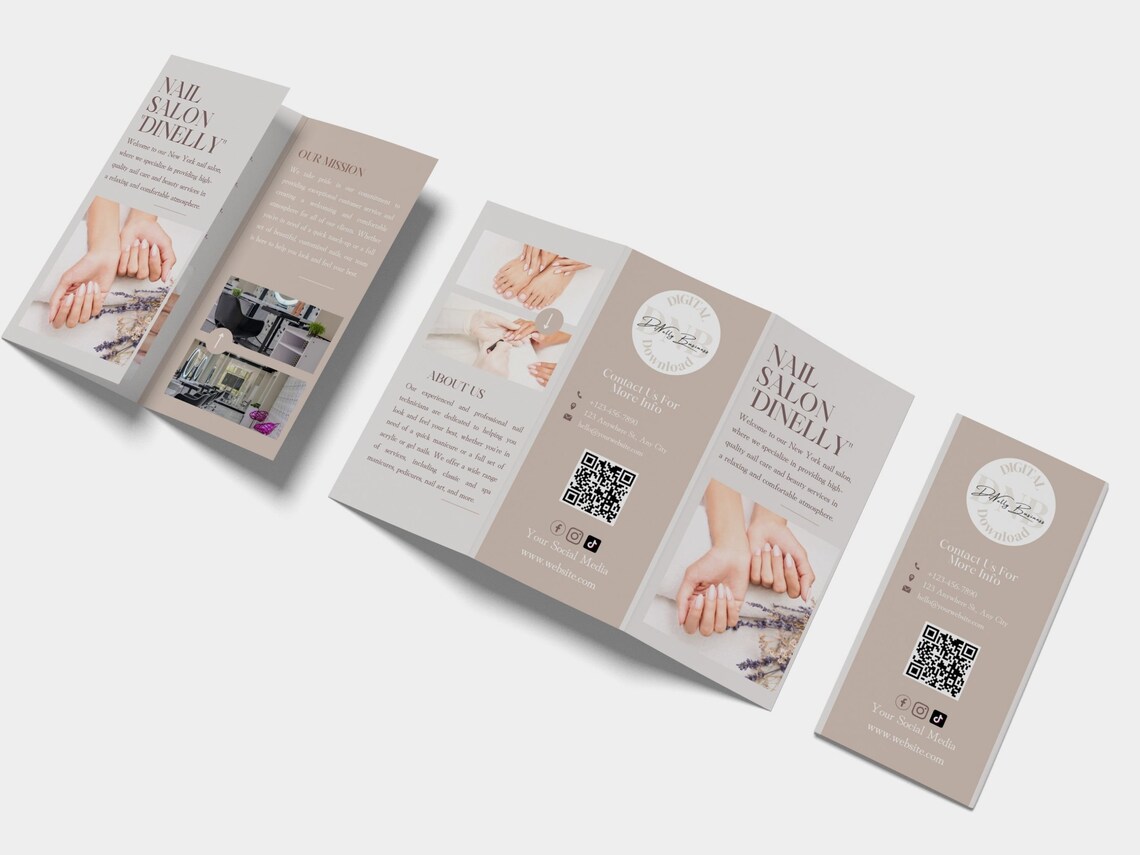 Trifold Nail Salon Brochure Template, Flyer Template Editable in Canva ...