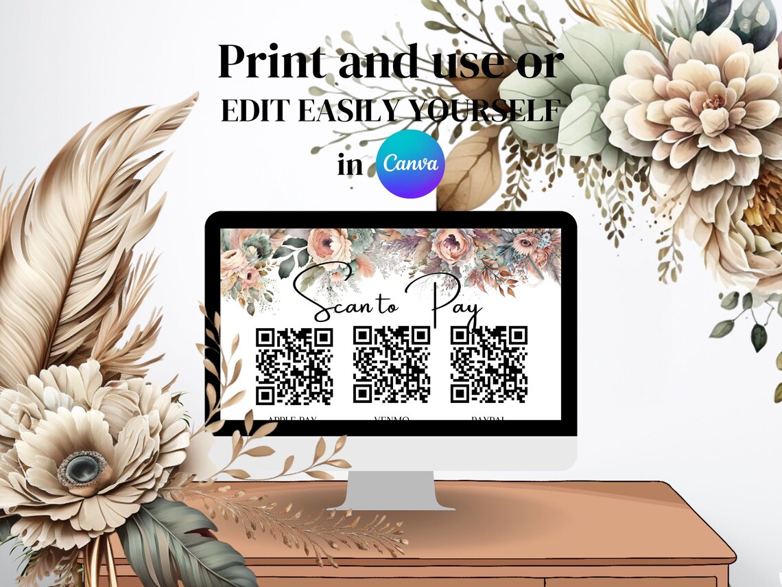 Boho Pampas Grass Price List and Scan to Pay Template, EDITABLE ...